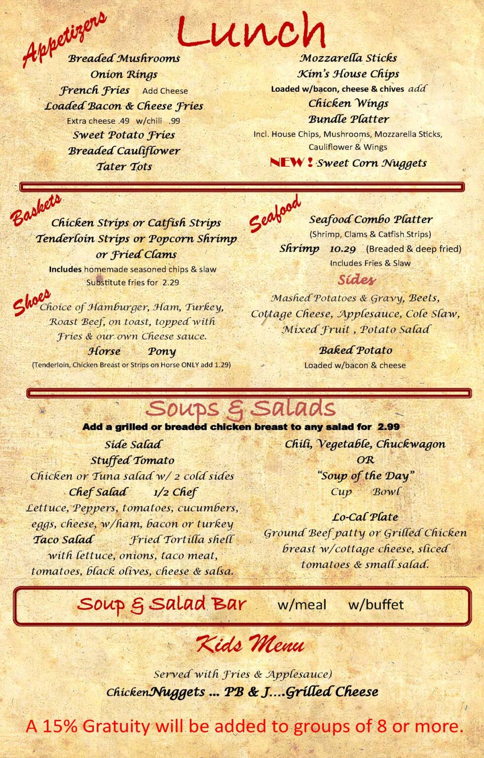 Restaurant Menu Jacksonville IL | Wedding Catering Menu